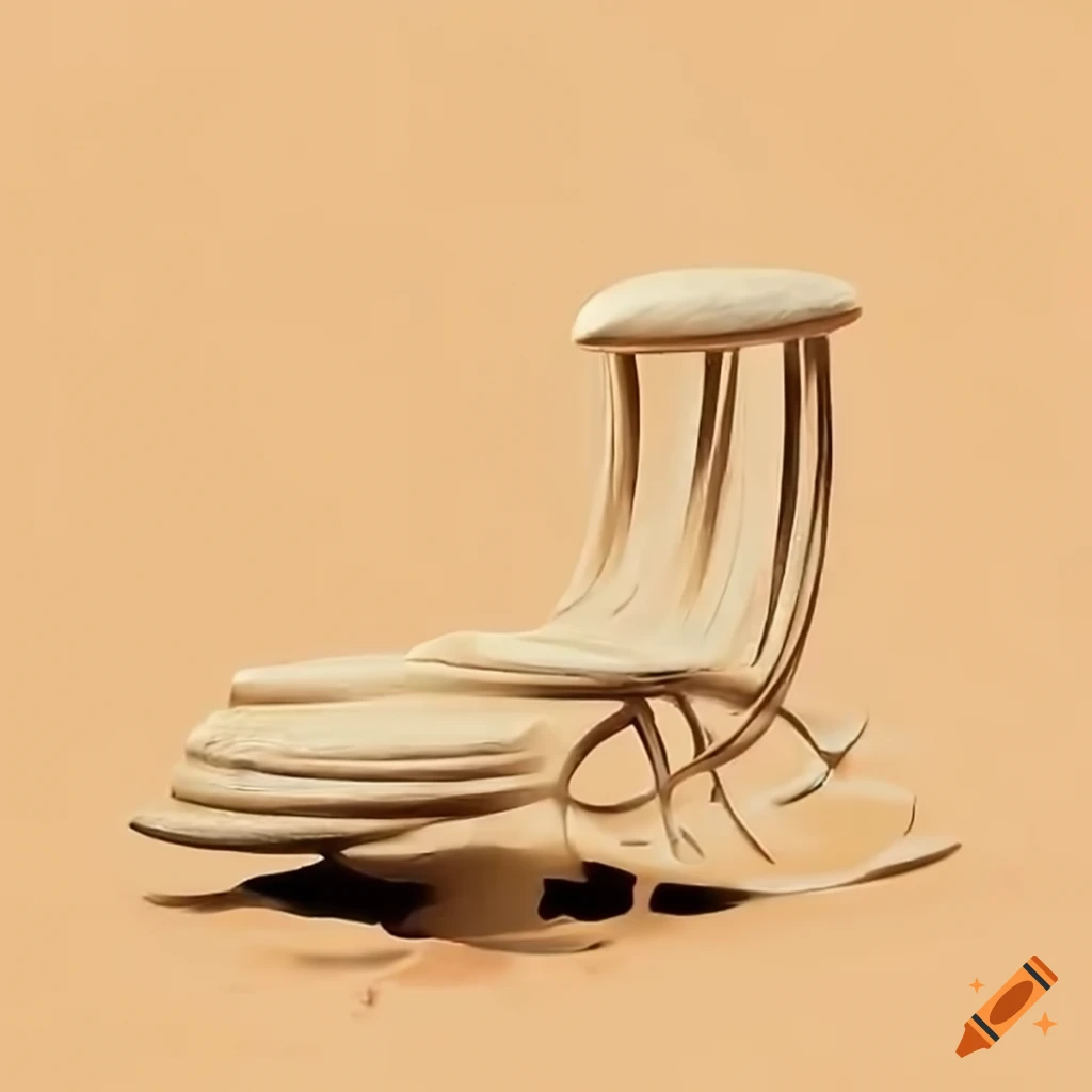 Surreal desert sculpture: sand rocking chair with ripple patterns on ...