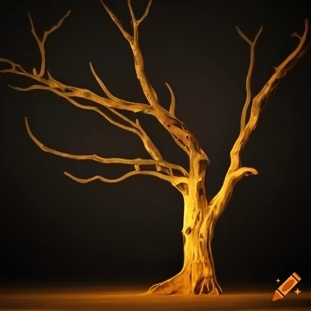 Dead tree with upward-reaching branches in a stencil style on Craiyon