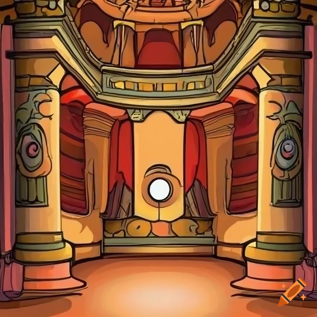 Colorful cartoon illustration of an ancient roman interior with ...