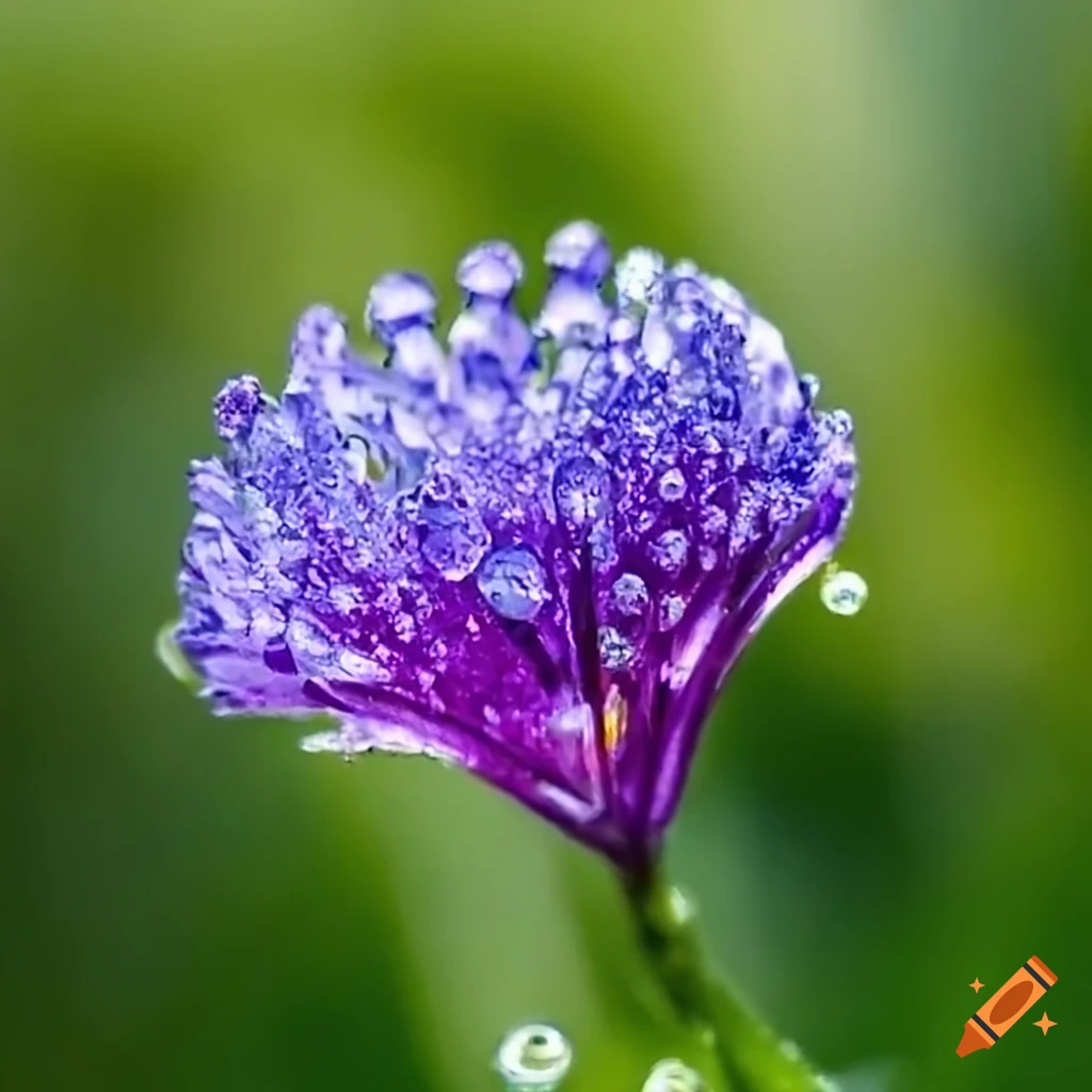 Close up of alien flower with water drops on petals on Craiyon