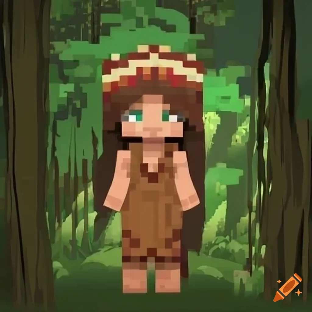 Native american girl in the jungle with a minecraft-style on Craiyon