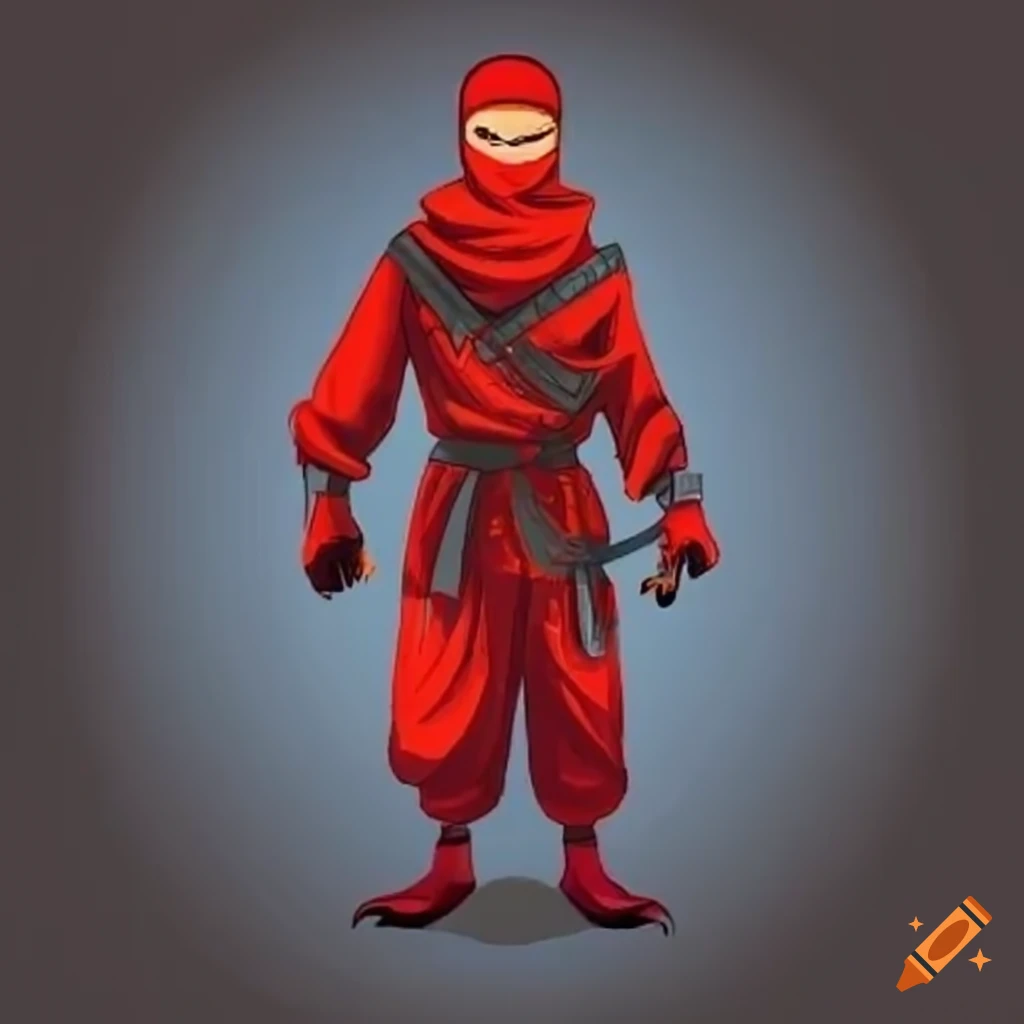 Cartoon outline of a red ninja character on Craiyon