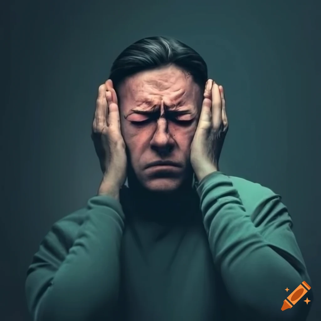 Man expressing pain in a dark atmosphere on Craiyon