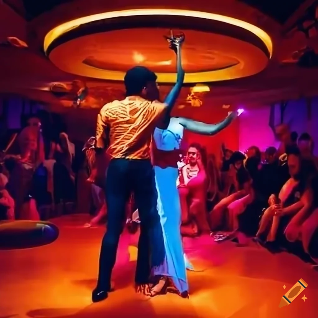 Devoted couple dancing Afro-Cuban moves in a colorful nightclub on Craiyon