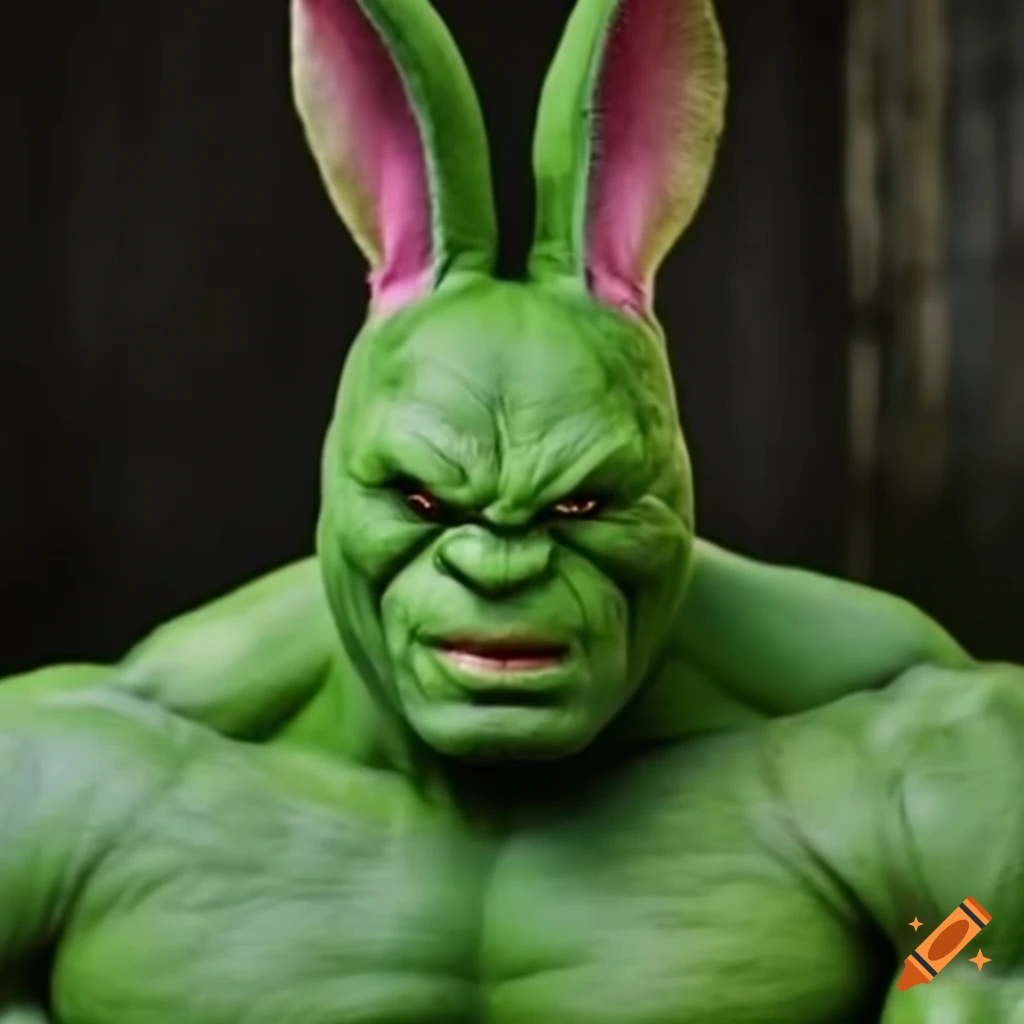 Easter Bunny portrayed as the incredible hulk on Craiyon