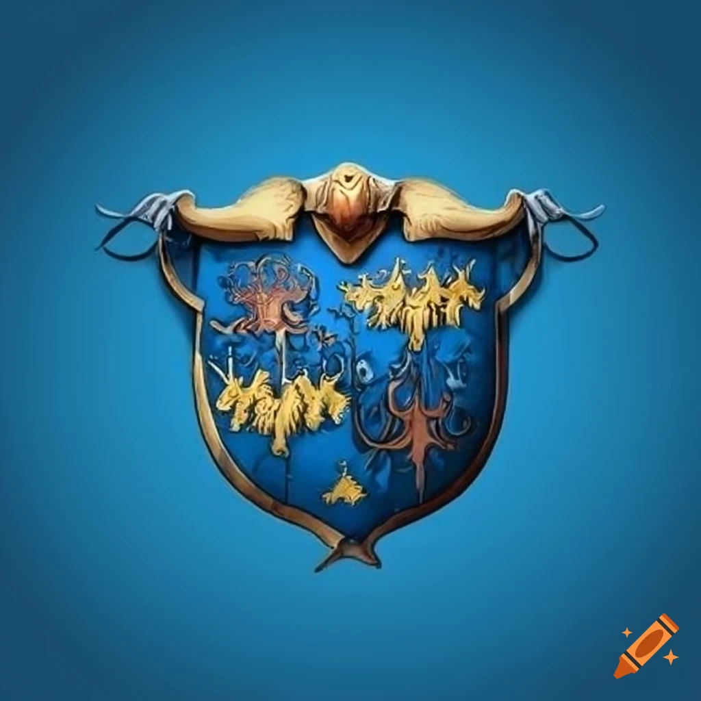 Medieval coat of arms with a blue color and a whale design on Craiyon