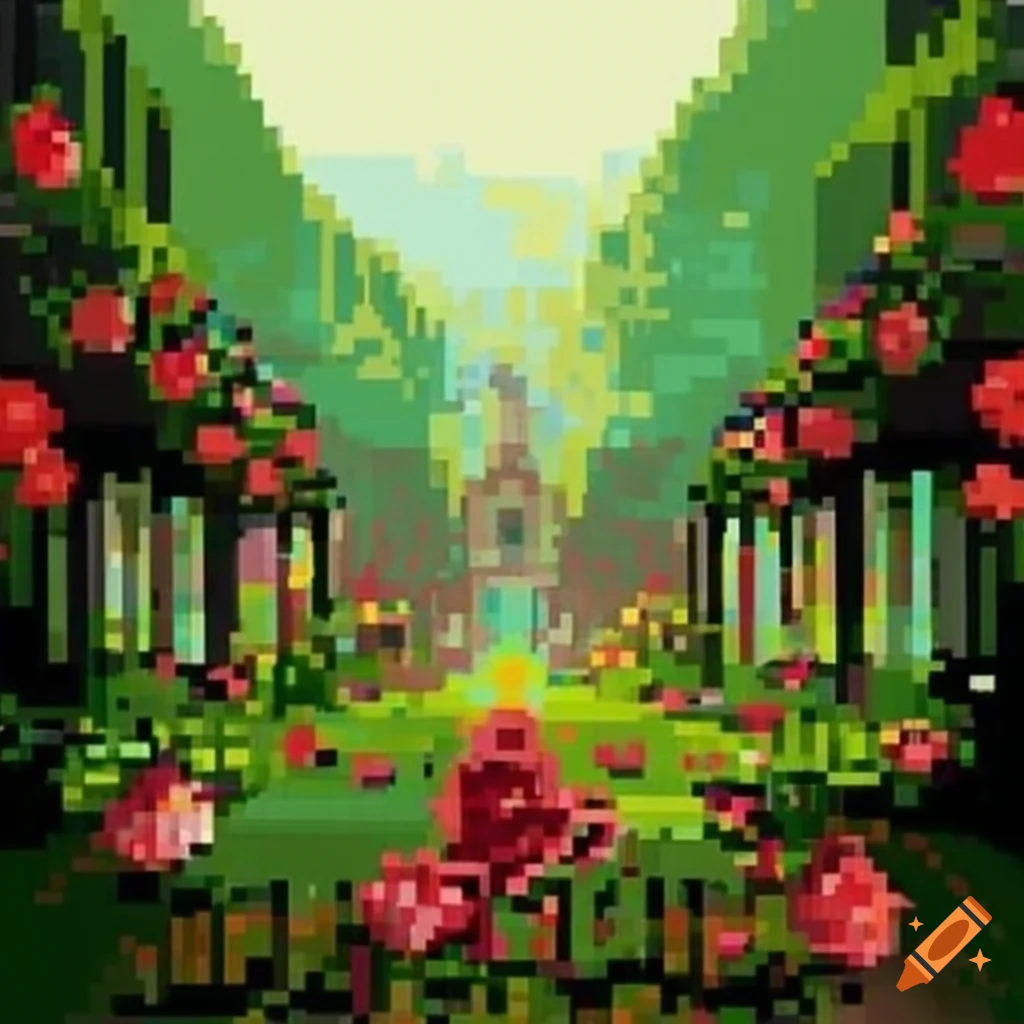 Pixel art rose garden on Craiyon