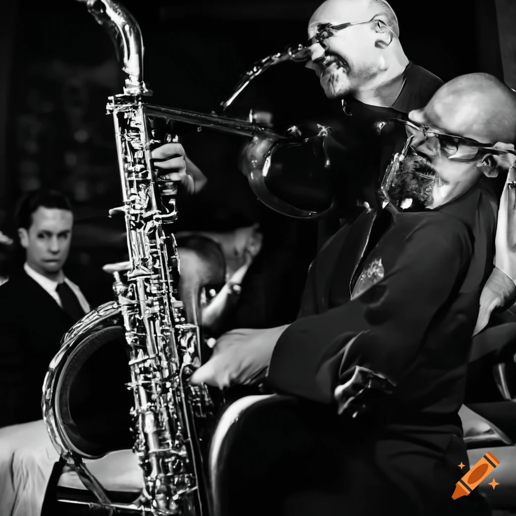 Jazz band performing in a cafe with a passionate saxophone player on ...