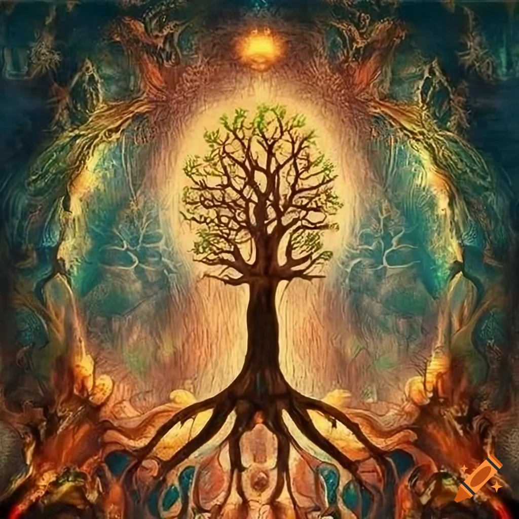 Tree of life with father time in mystical setting on Craiyon