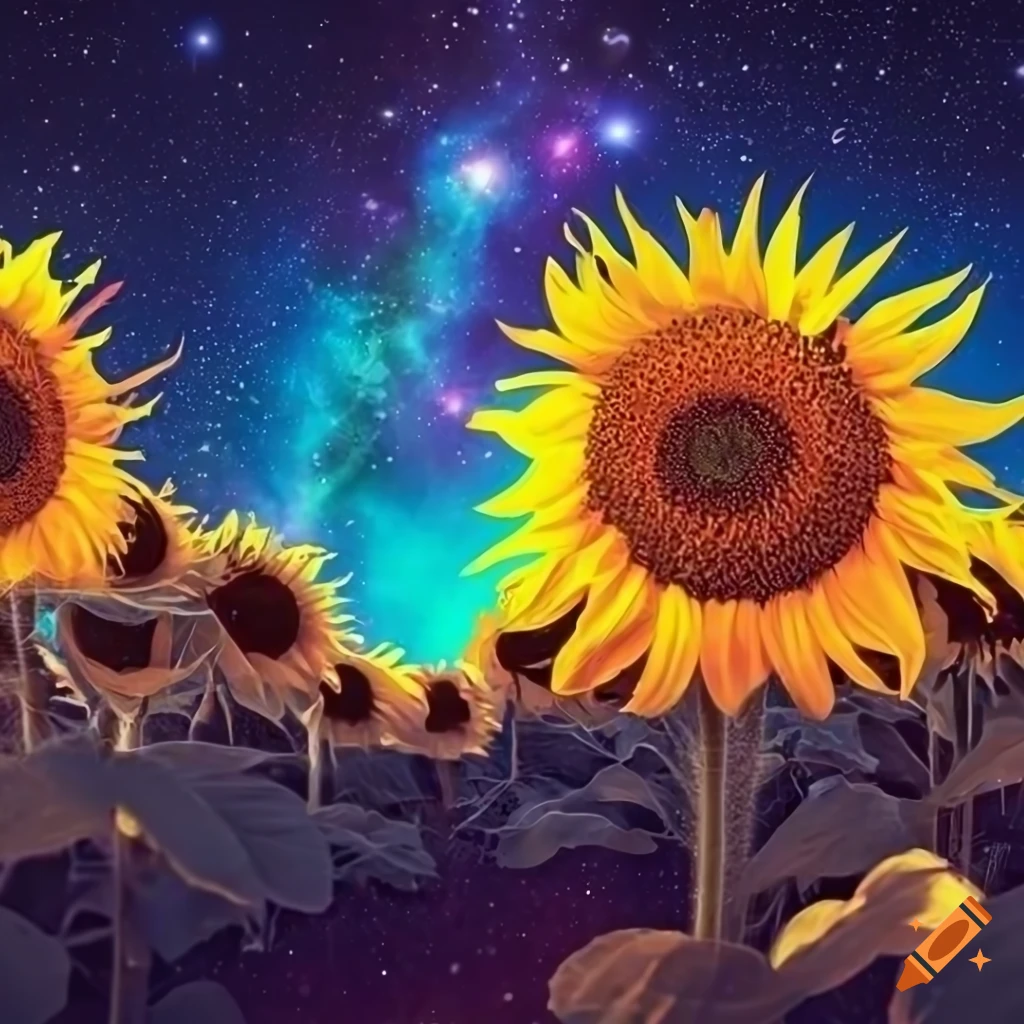 Sunflowers with outer space background in 4k resolution on Craiyon