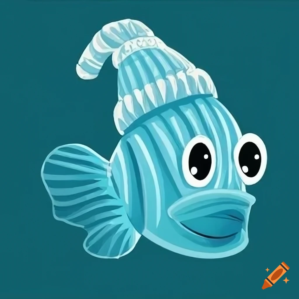 Cartoon fish wearing a knit hat on Craiyon