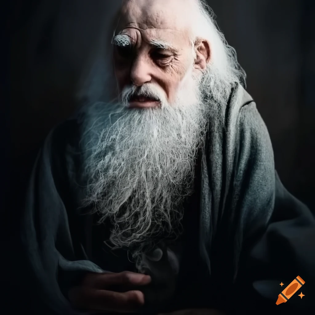 Smiling old sage meditating in a white atmosphere on Craiyon