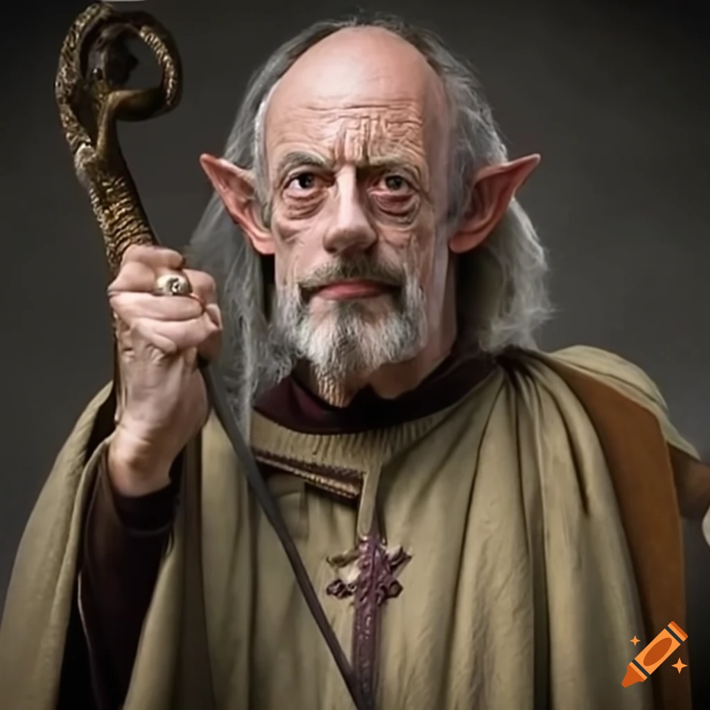 Christopher lloyd portrayed as a medieval elf priest on Craiyon