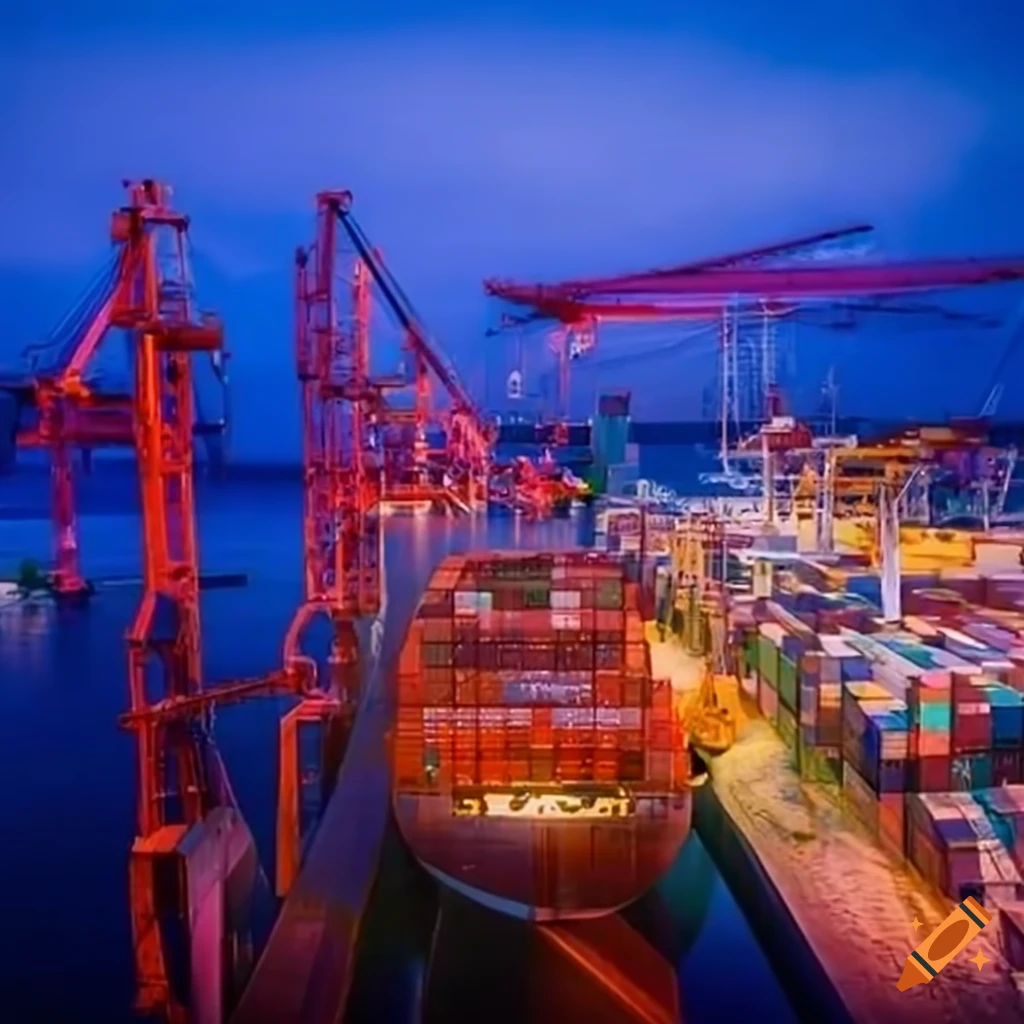 Cargo harbor with trucks and lolo vessel on Craiyon