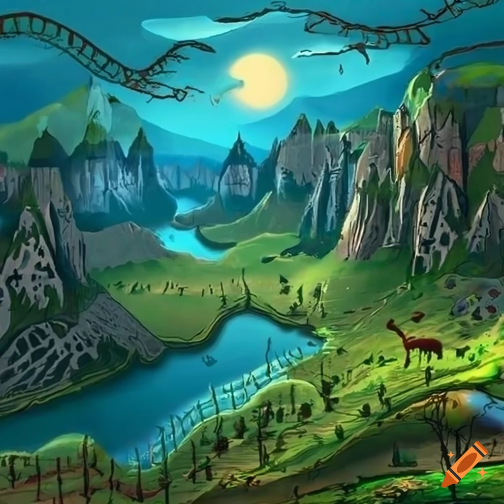 Map of exotic lands and magical landscapes on Craiyon