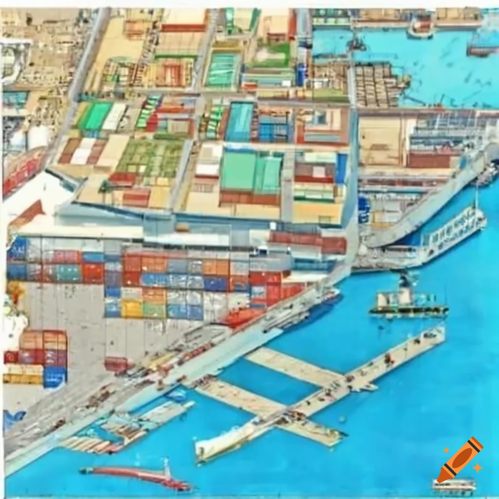 Maritime terminal aerial view on Craiyon