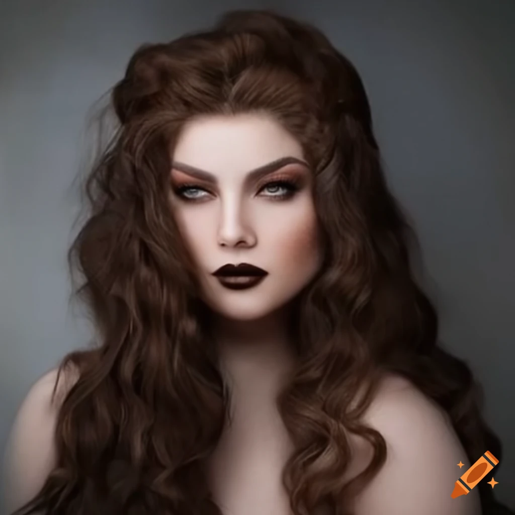 Fae queen with brown hair and brown eyes in a fantasy setting on Craiyon