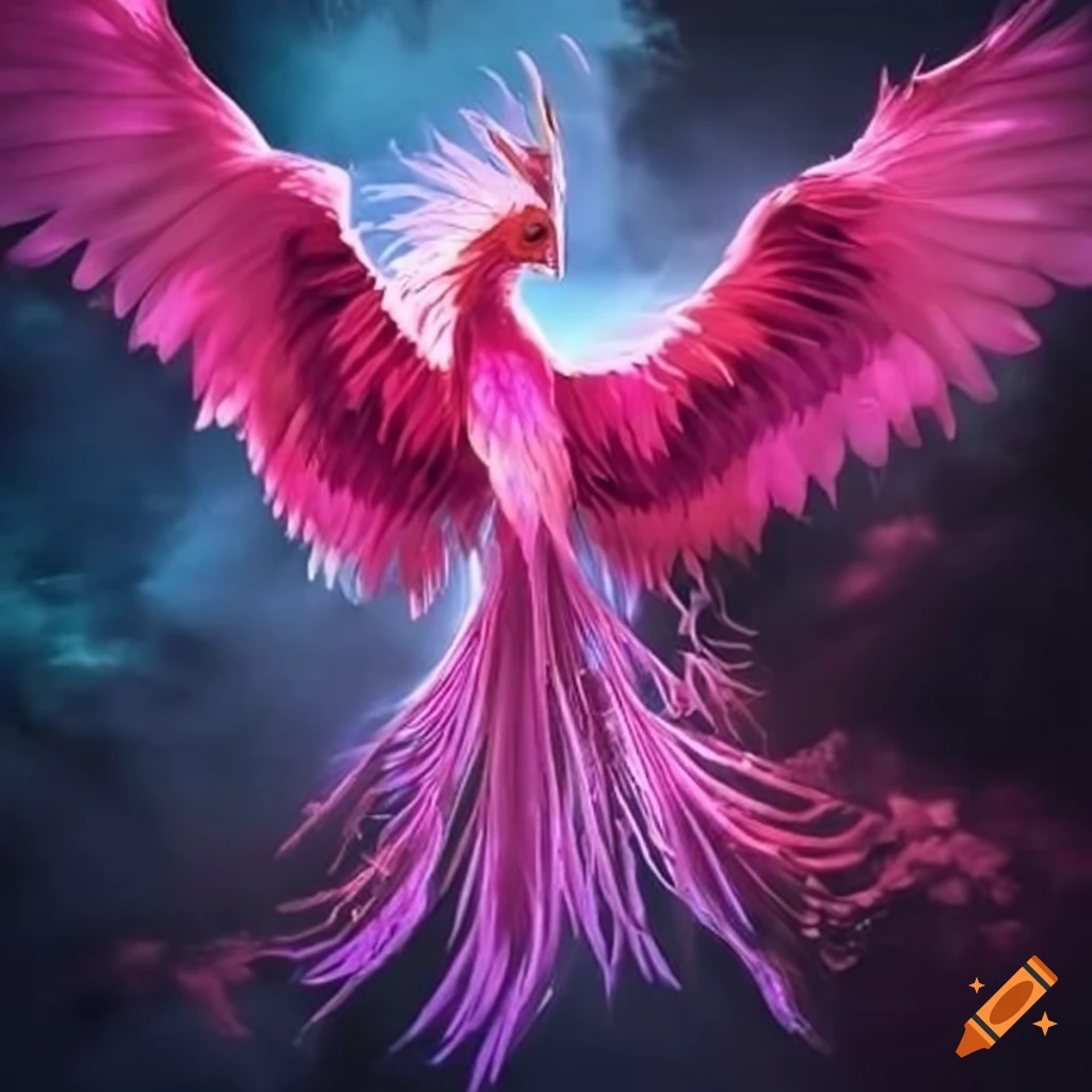 Pink phoenix rising from ashes on Craiyon