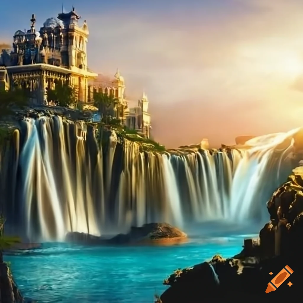 Waterfall palace city view on Craiyon
