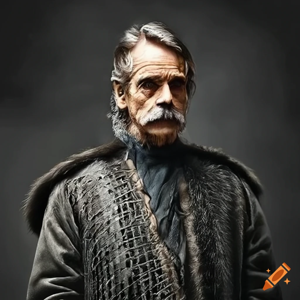 Jeremy irons in medieval noble attire with fur cloak and mustache on ...