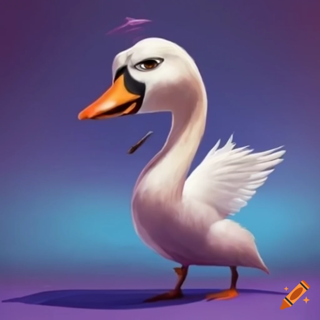 Silly swan playing dead in pixar style on Craiyon