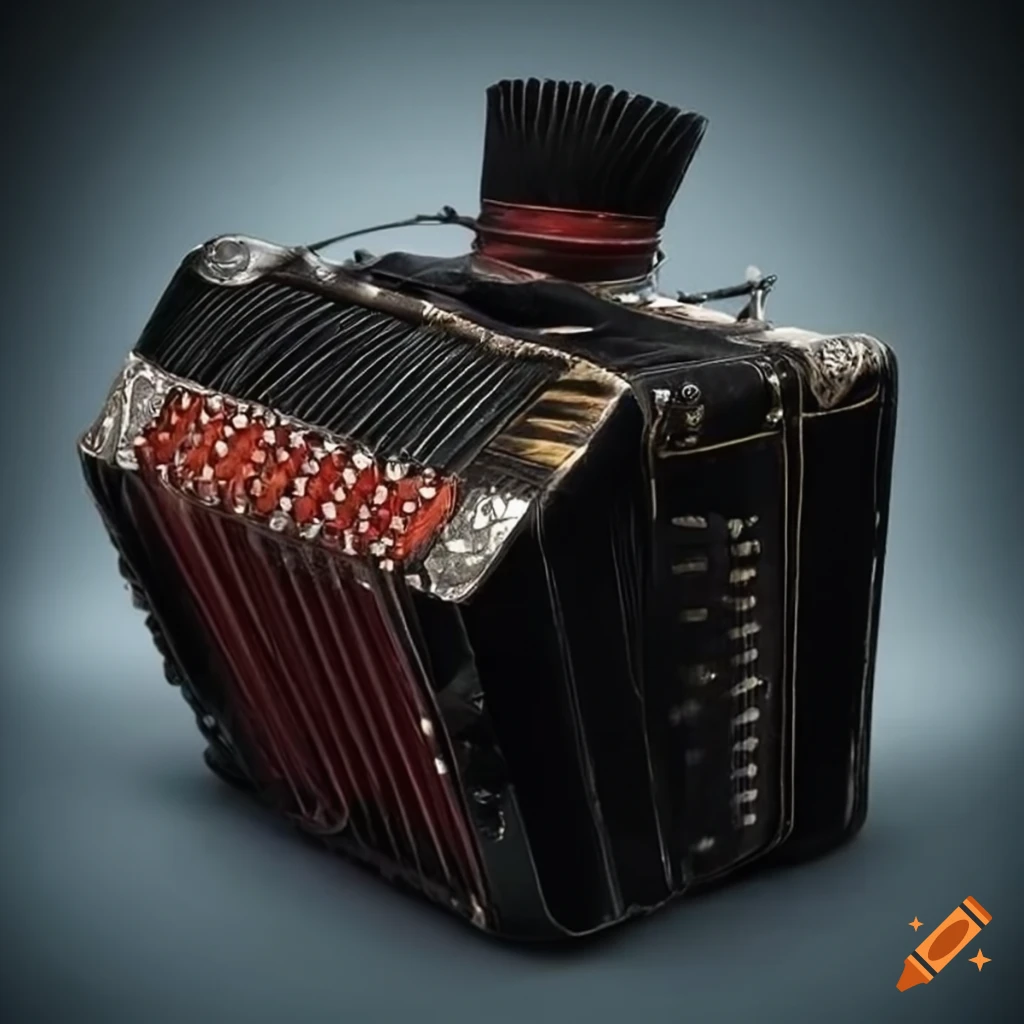 Marionette playing accordion bandoneon with a black steampunk cylinder ...