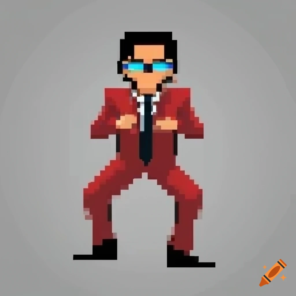 Pixel art man in red suit in side perspective on Craiyon