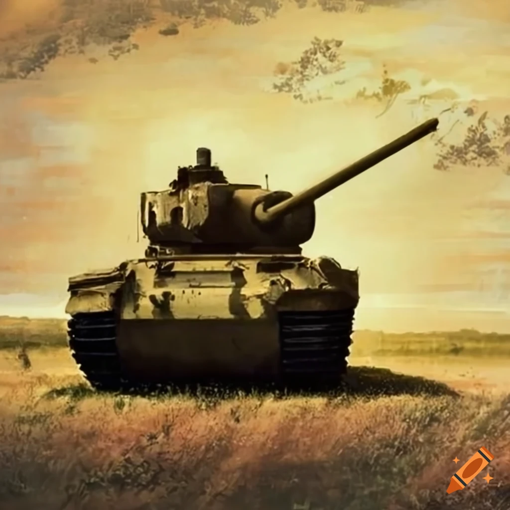 Tank in a field in 1930's poster style on Craiyon