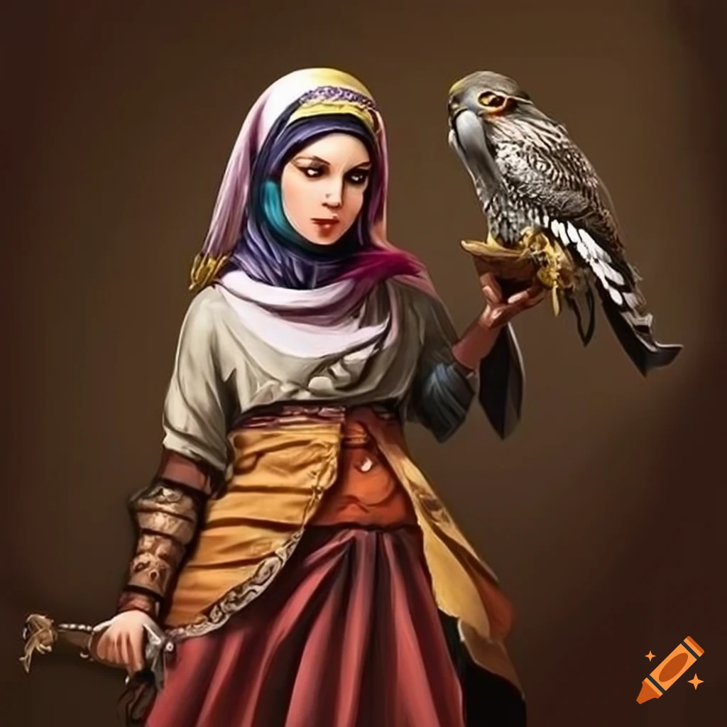 Druze girl holding a sword with a falcon on Craiyon