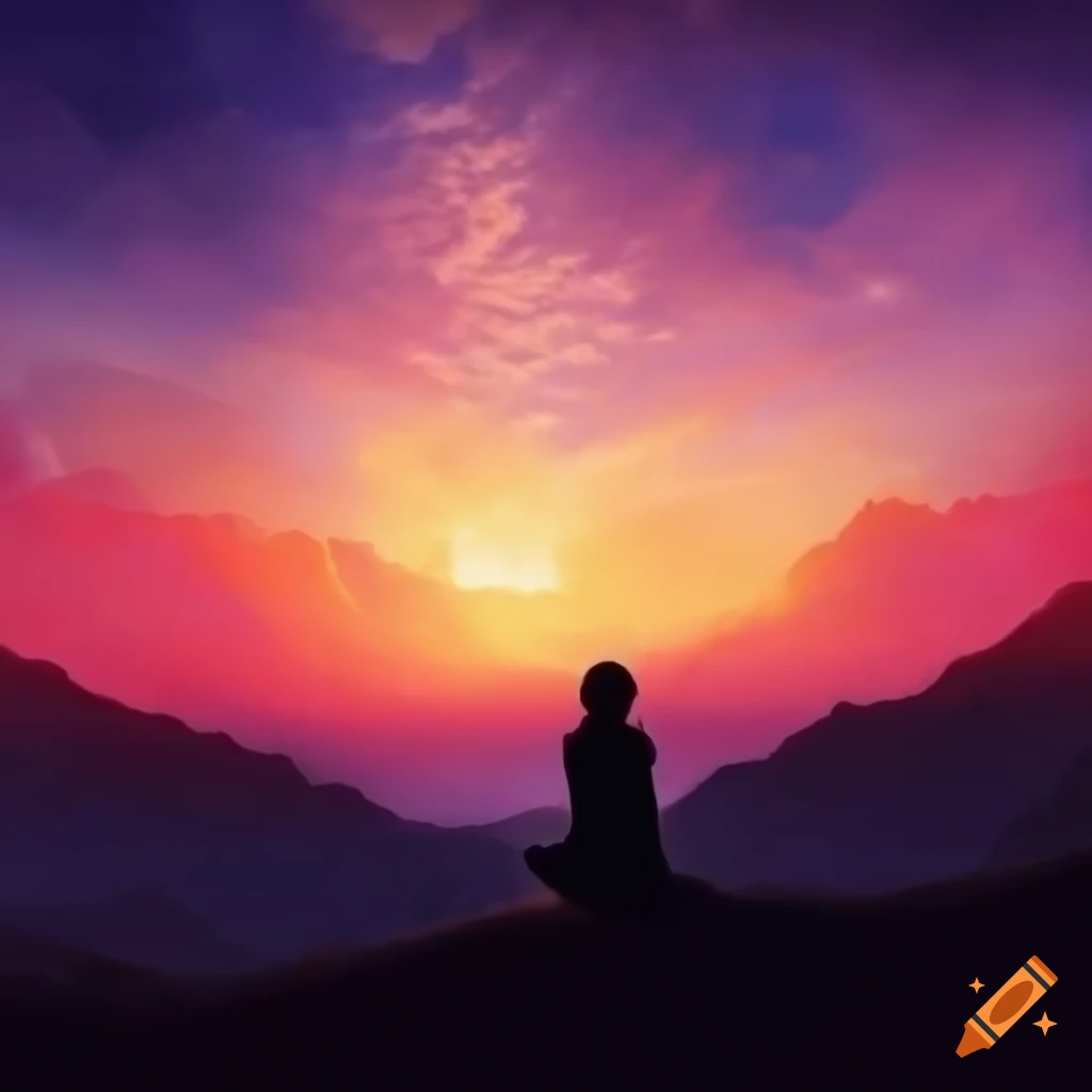 Lady enjoying solitude with sunrises and mountains in the background on ...