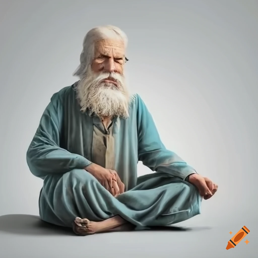 Smiling old sage meditating in a white atmosphere on Craiyon