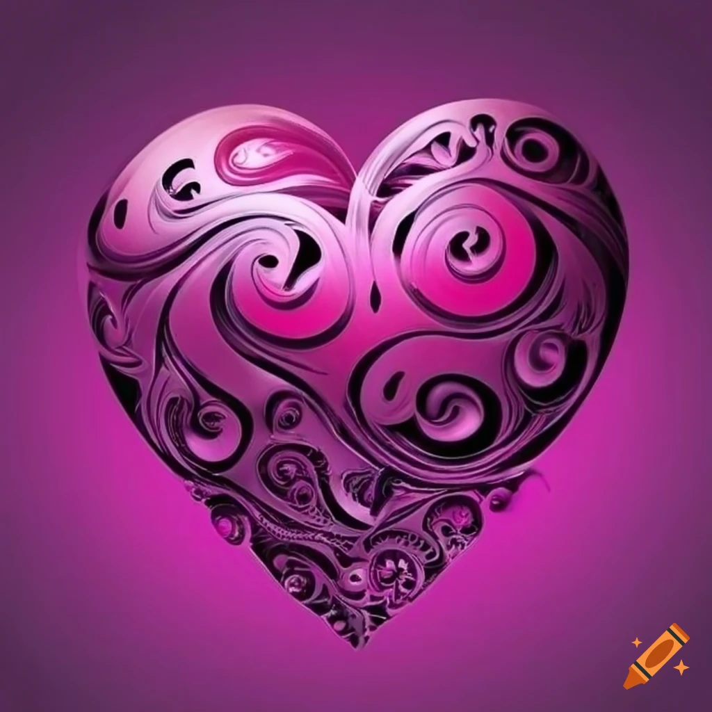 Magenta heart with filigree swirls on gradient background on Craiyon