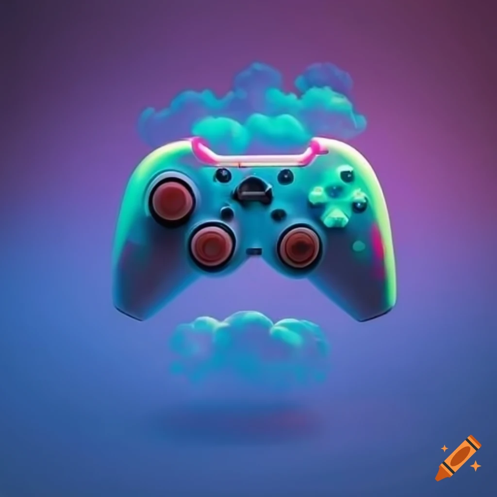 Neon-colored cloud-shaped gamepad design on Craiyon