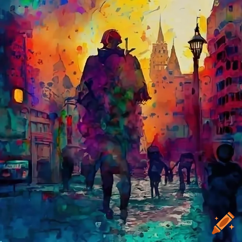 Demonstrators marching in post-apocalyptic London during a protest on ...