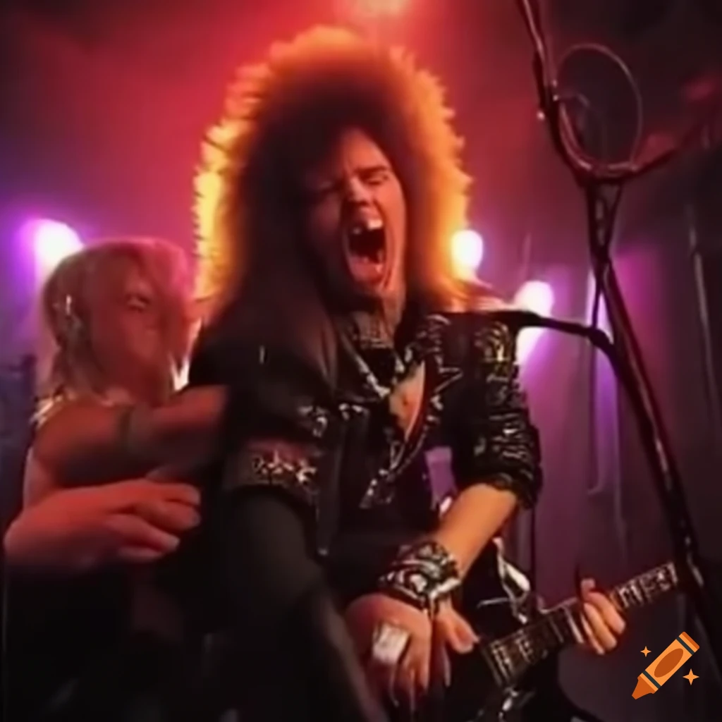 Heavy metal rockers singing passionately on Craiyon