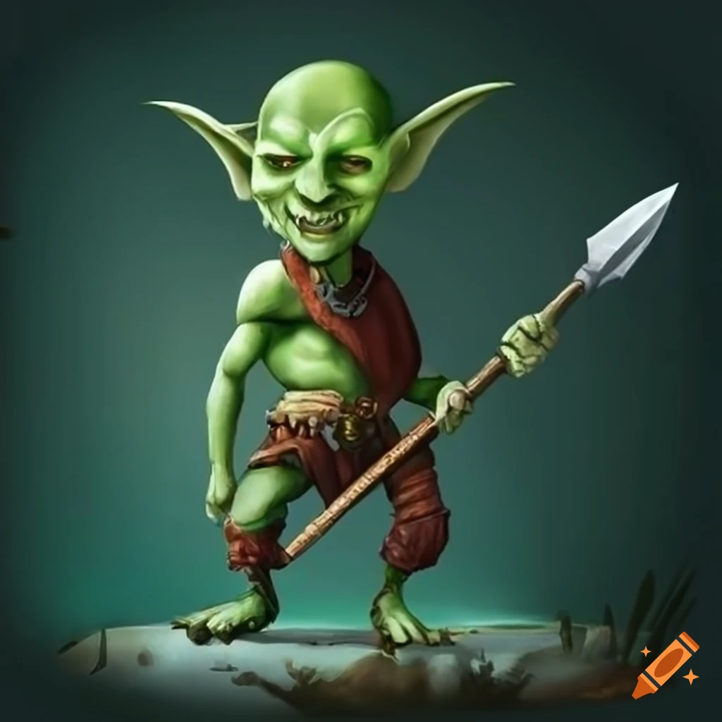 Thin goblin with a spear on Craiyon
