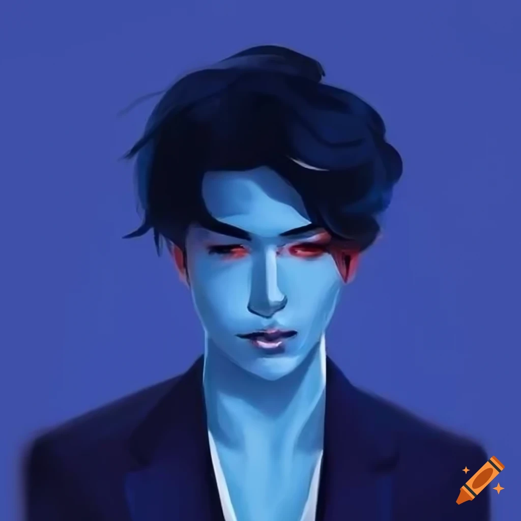Elegant blue male ghost with captivating gaze in digital art on Craiyon