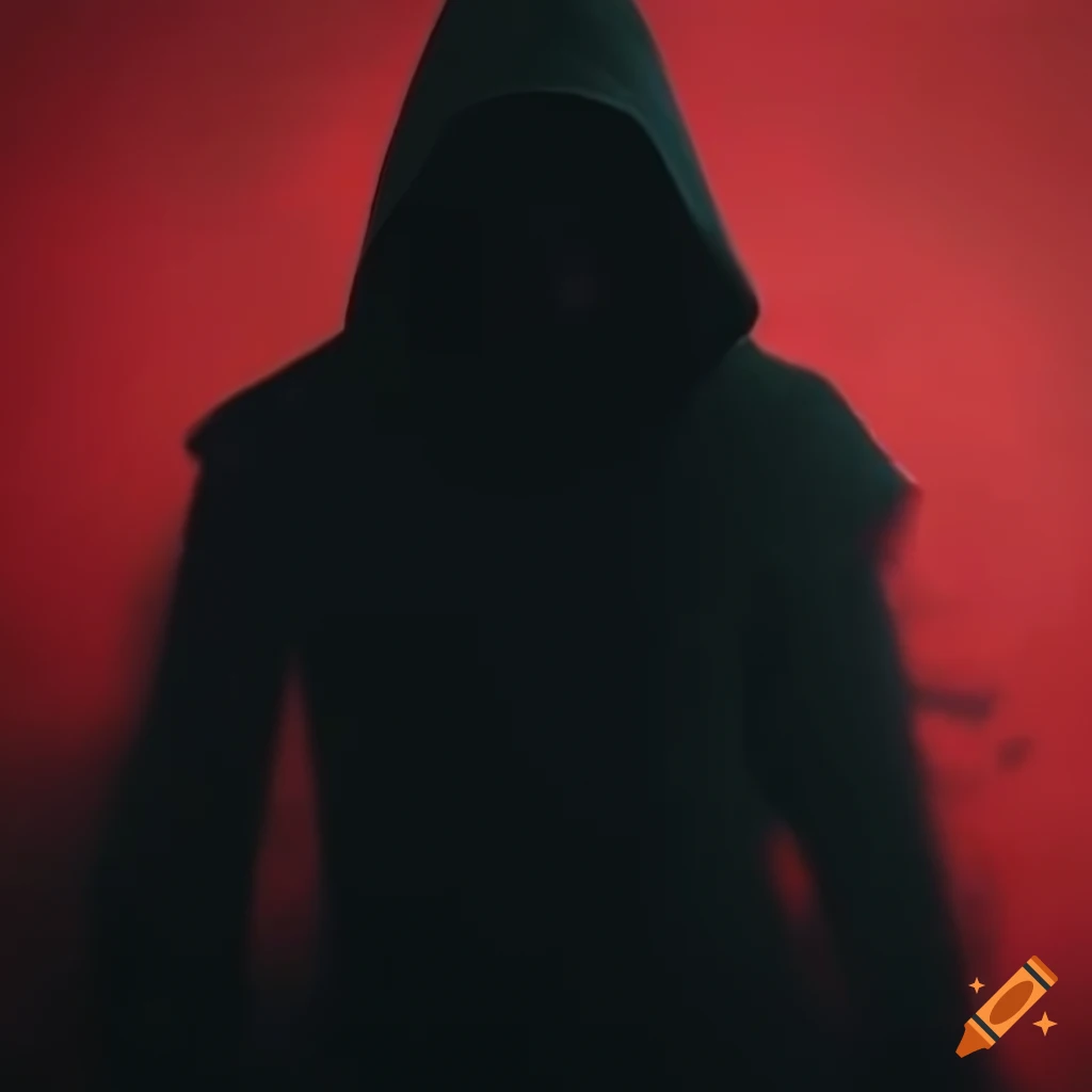 Creepy hooded ninja in a red mist on Craiyon
