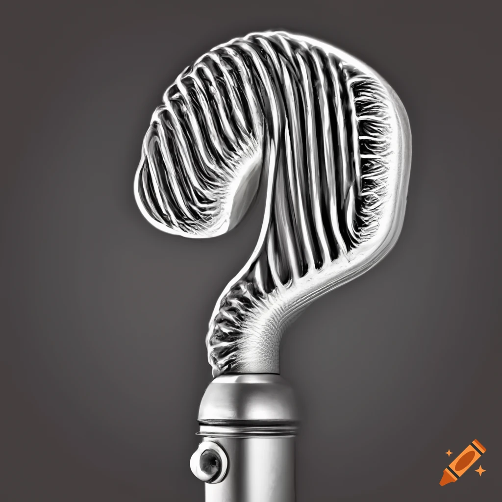 Anthropomorphic question mark by vintage microphone on Craiyon