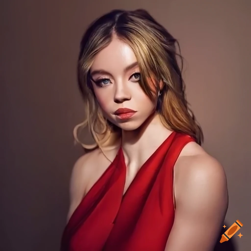 Sydney sweeney glamorous in fiery red dress at premiere on Craiyon