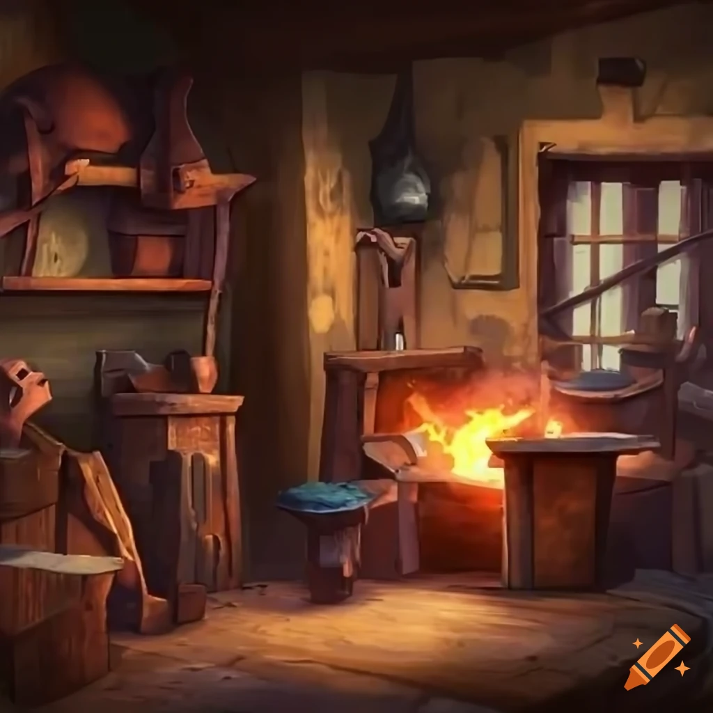 My little pony blacksmith shop crafting swords with an anvil on Craiyon