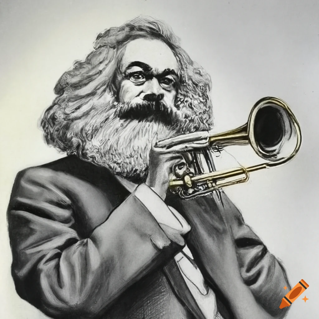 Philosopher karl marx playing trumpet on Craiyon
