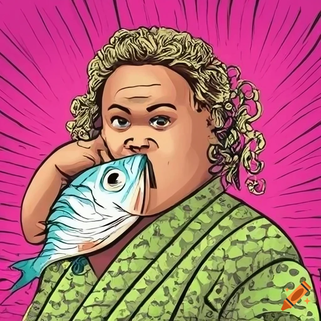 Illustration of a fat, rugged young man in traditional Japanese ...