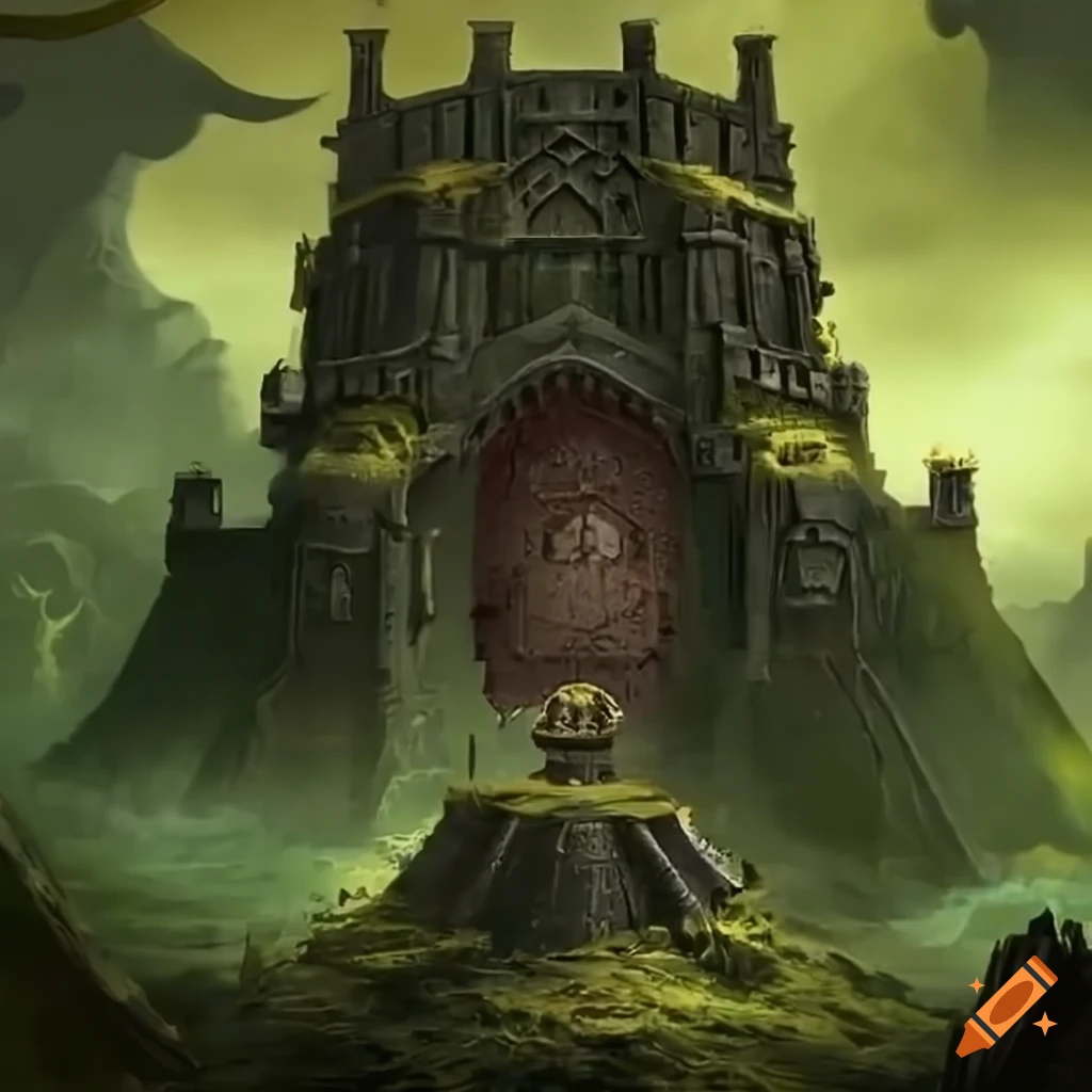 Warhammer 40k fort in a jungle with black templars on Craiyon