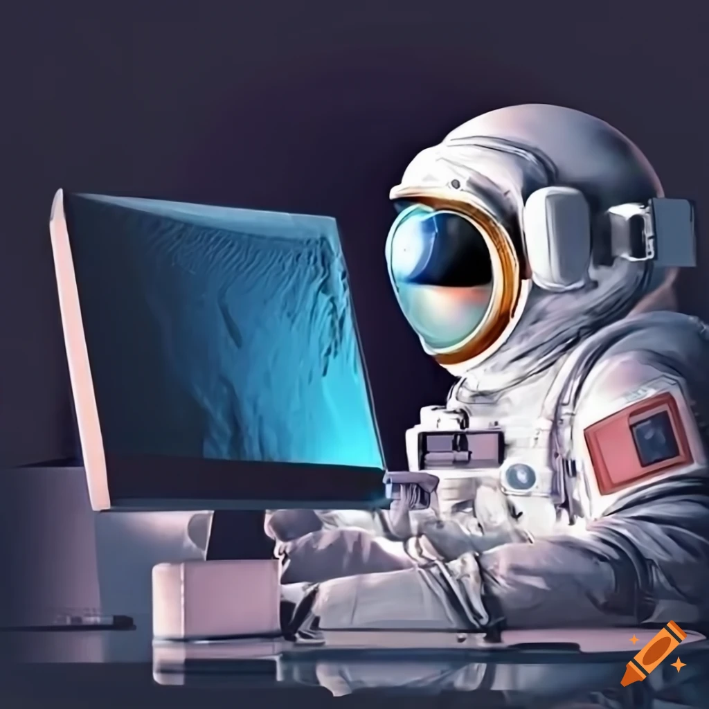 Astronaut working on a computer on Craiyon