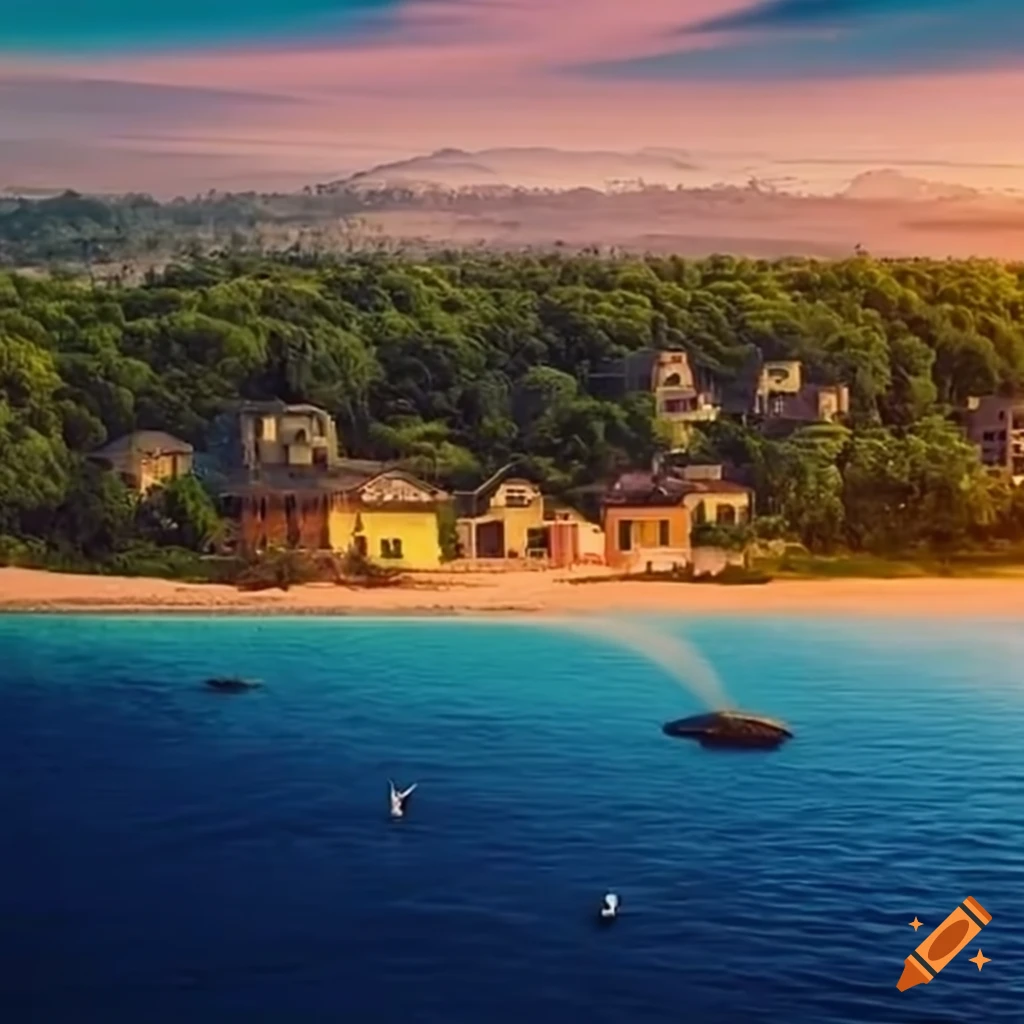 Beach village scenery on Craiyon