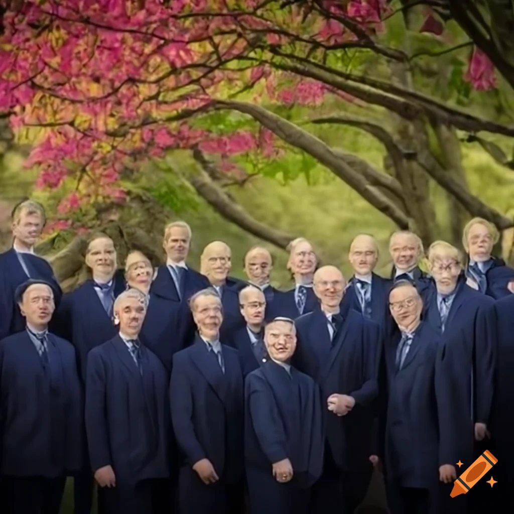 Male choir singing in a springtime setting on Craiyon