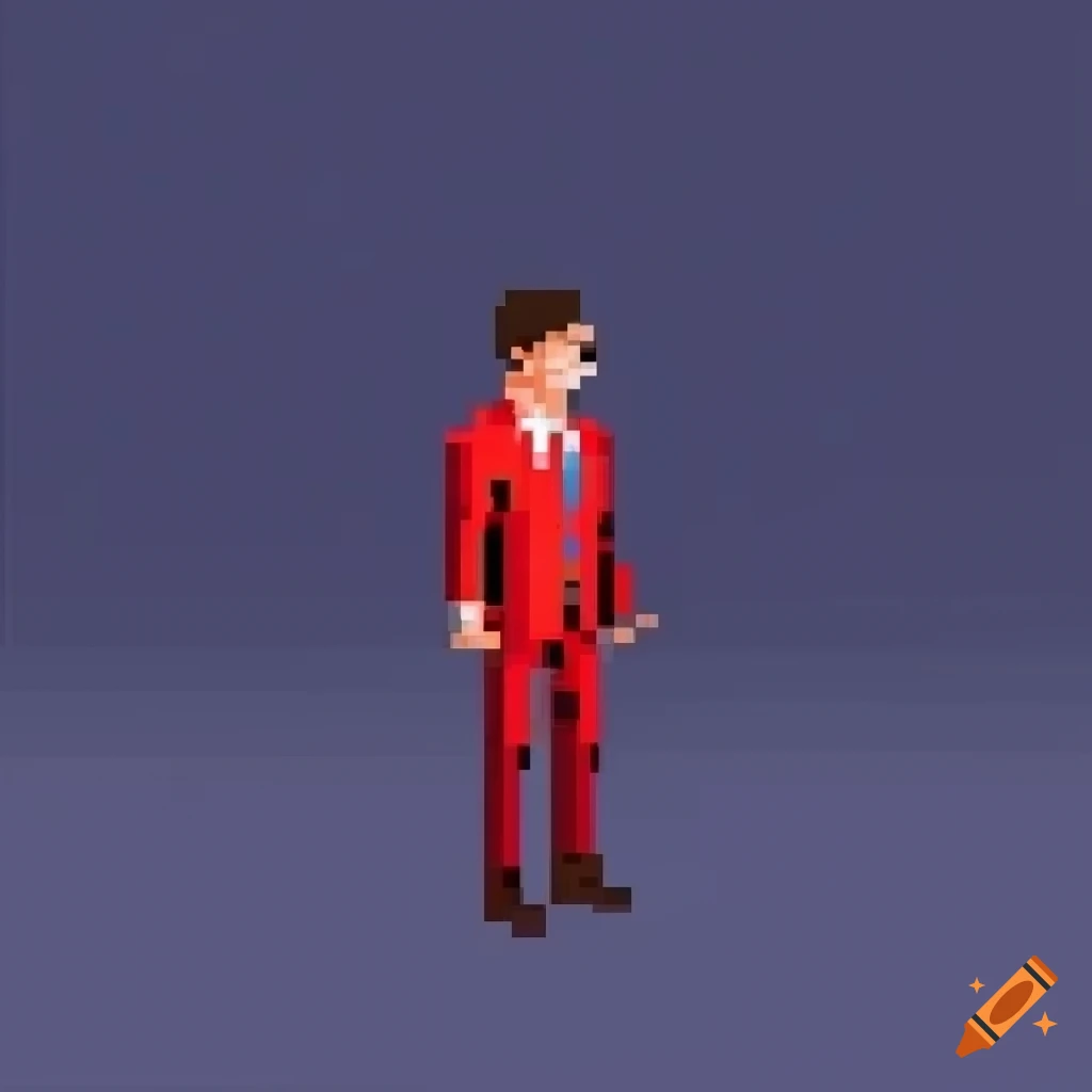 Pixel art man in red suit in side perspective on Craiyon