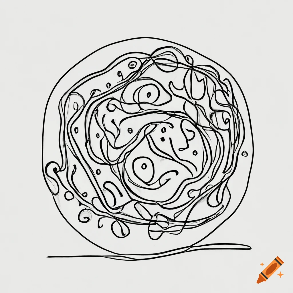 Continuous line drawing of a biological cell structure on Craiyon