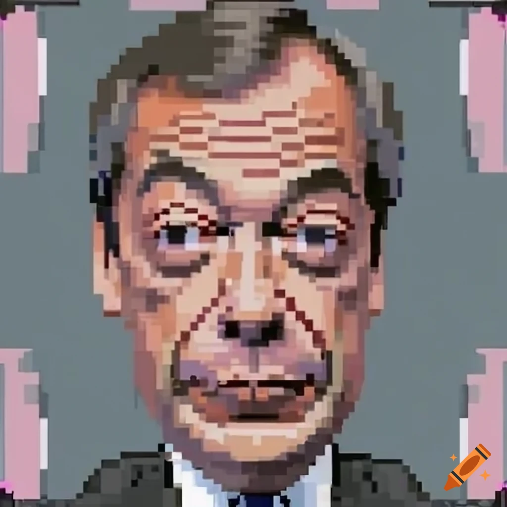 Pixelated caricature of nigel farage in retro 1990s videogame on Craiyon